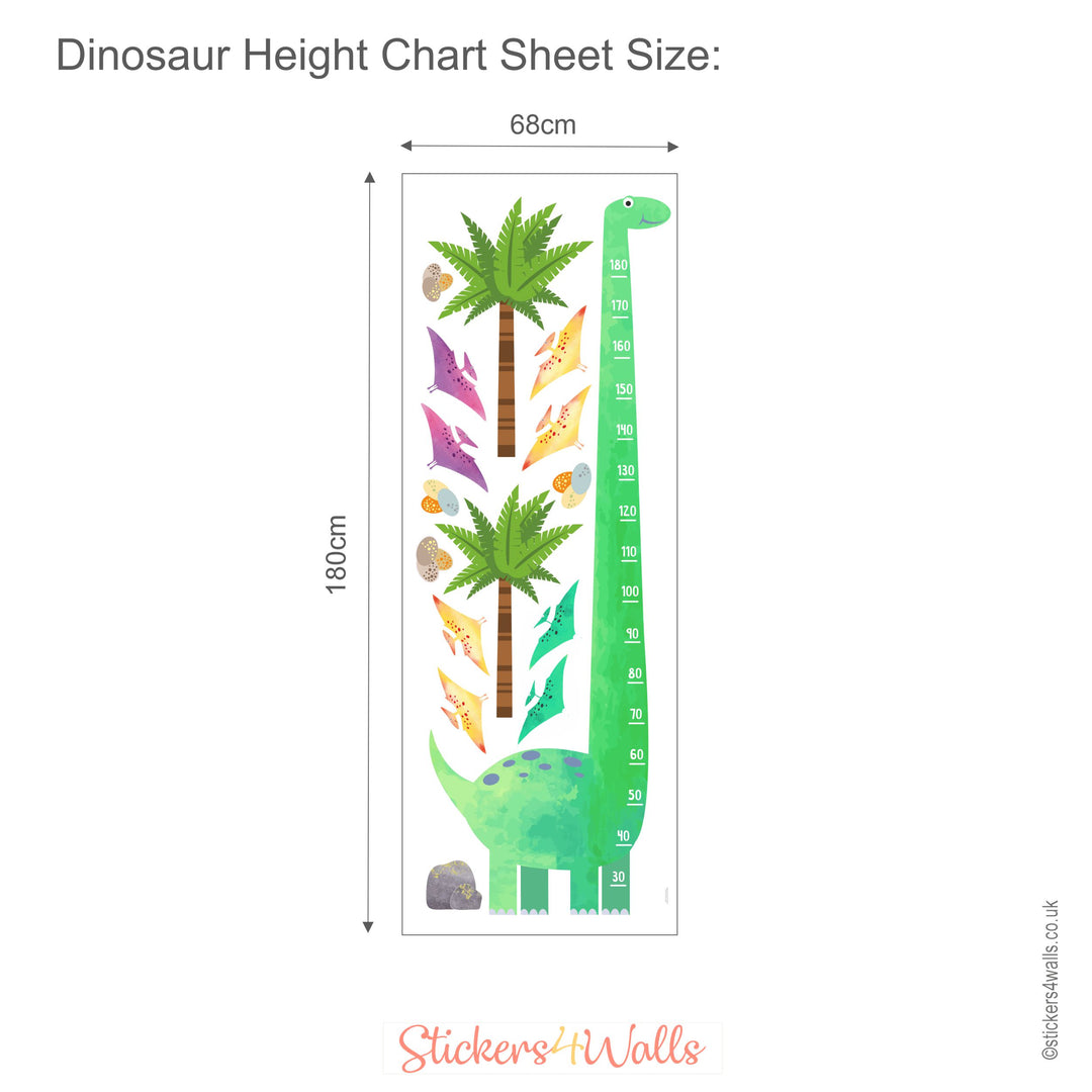 Green Dinosaur Height Chart Wall Sticker - Reusable – Stickers4Walls