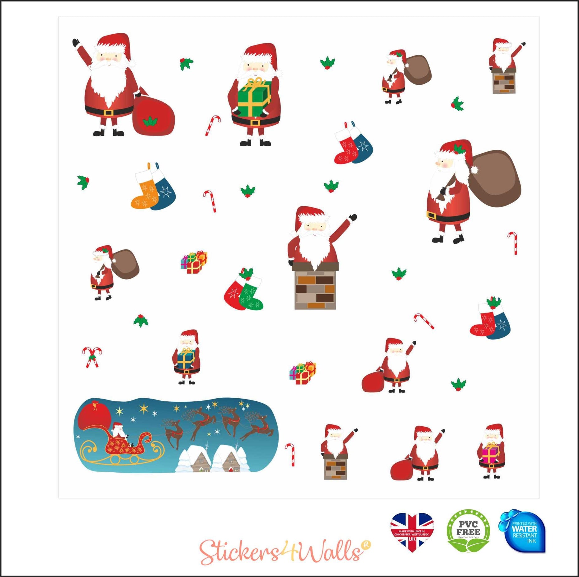 Father Christmas Kids Fabric Wall Stickers, Santa Claus