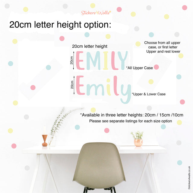 Personalised Name Wall Stickers | 20cm Letters | Reusable