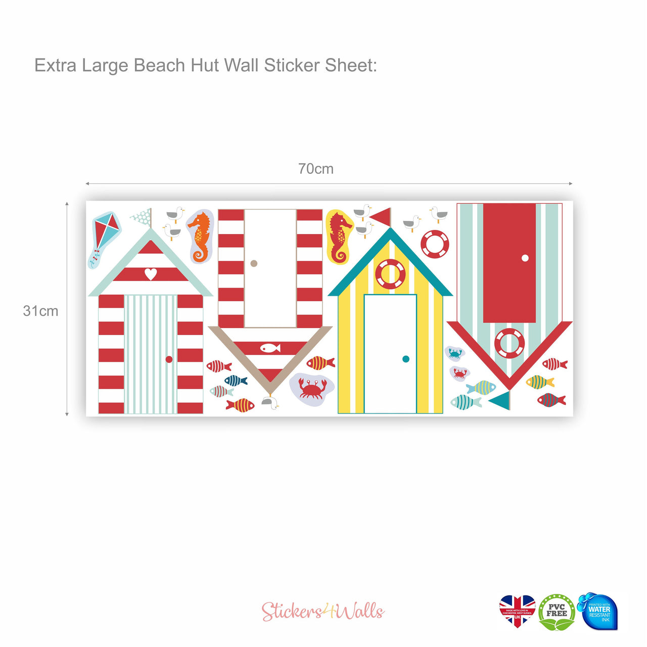 Giant Beach Hut & Seaside Themed Fabric Wall Stickers - Reusable